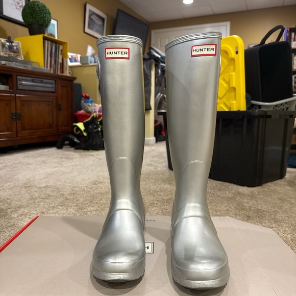 Hunter | Shoes | Hunter Metallic Silver Tall Boots | Poshmark